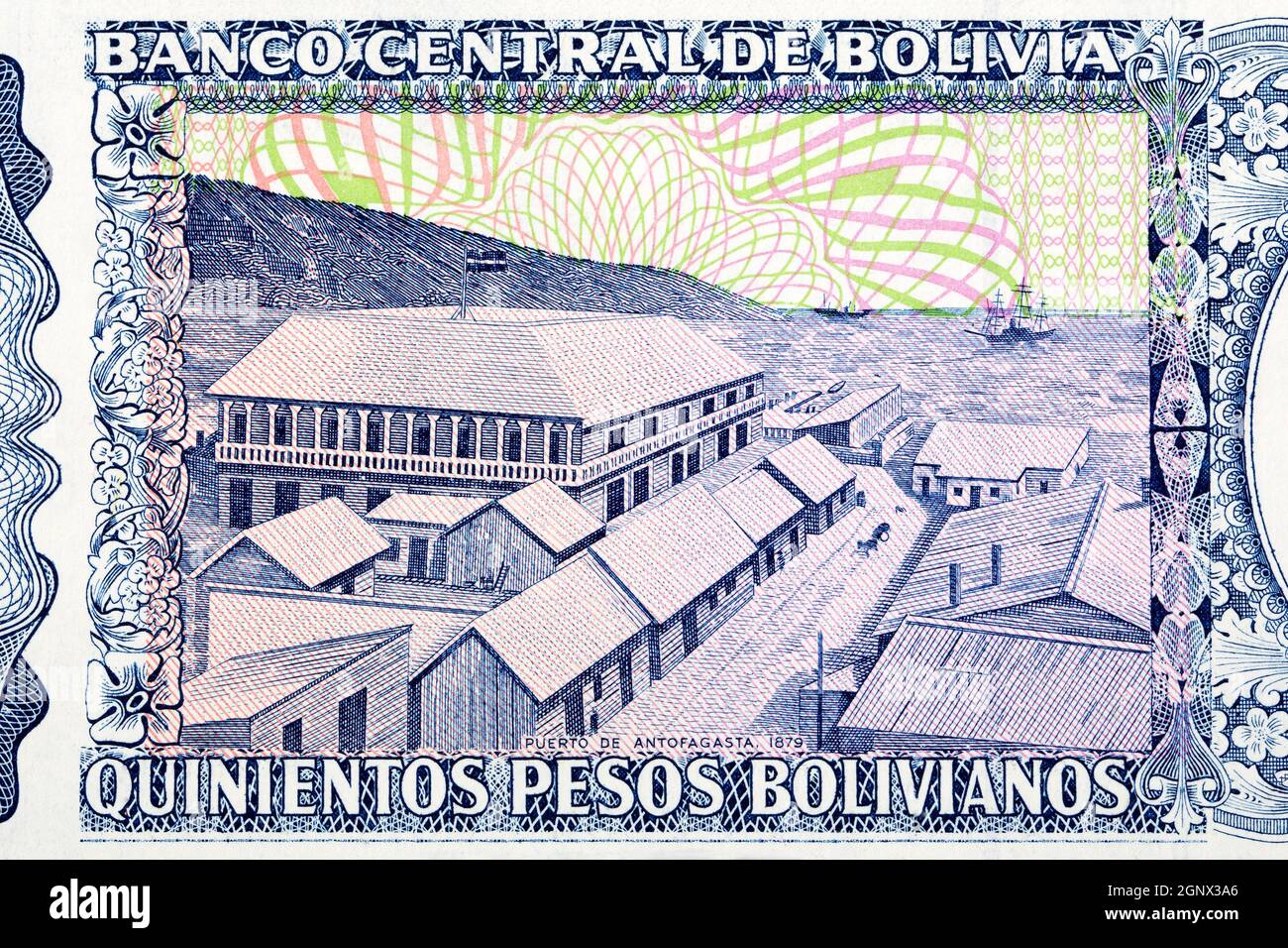 Antofagasta port from old Bolivian money Stock Photo - Alamy