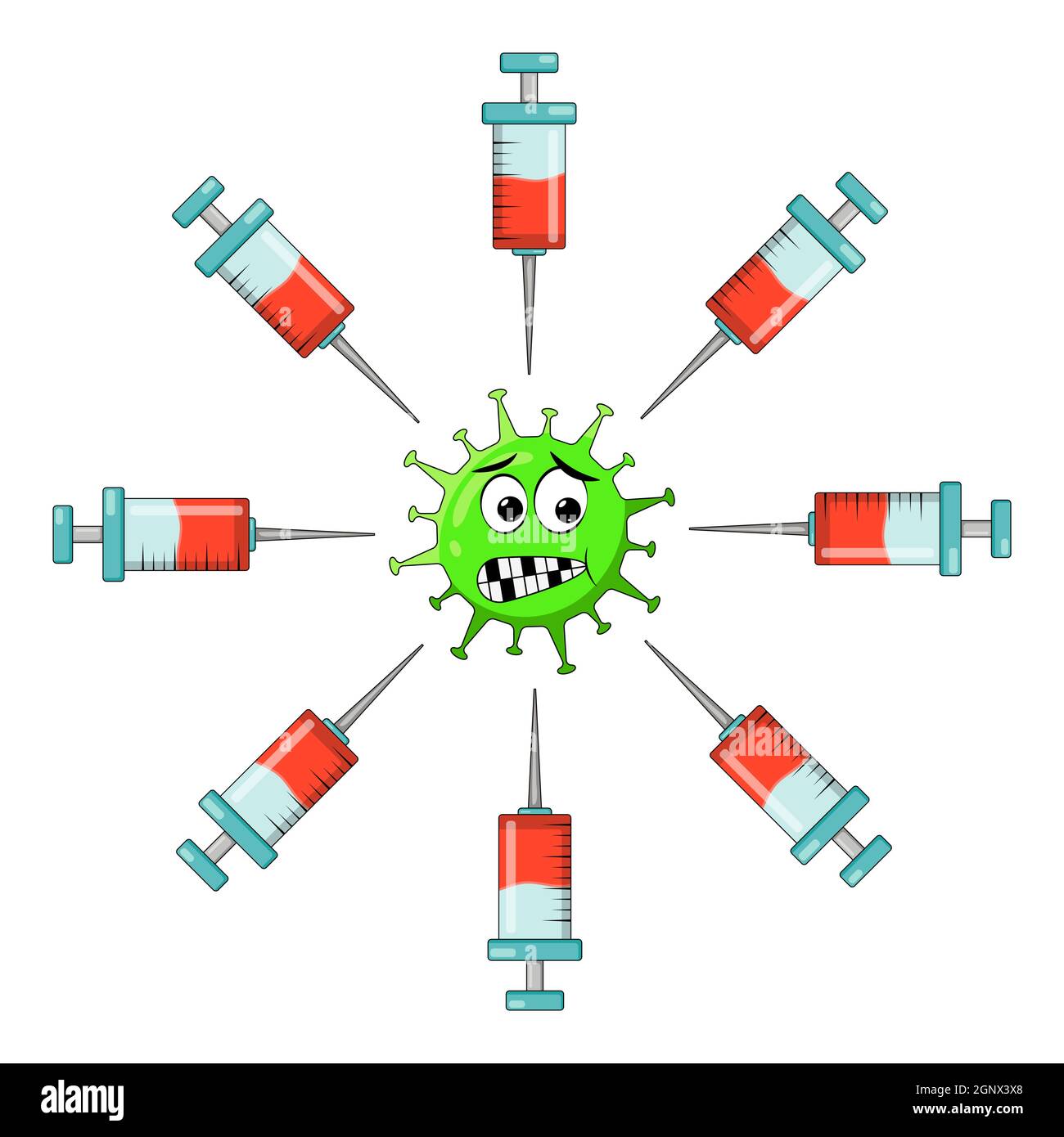 Coronavirus character being scared of vaccine injection agains covid-19 ...
