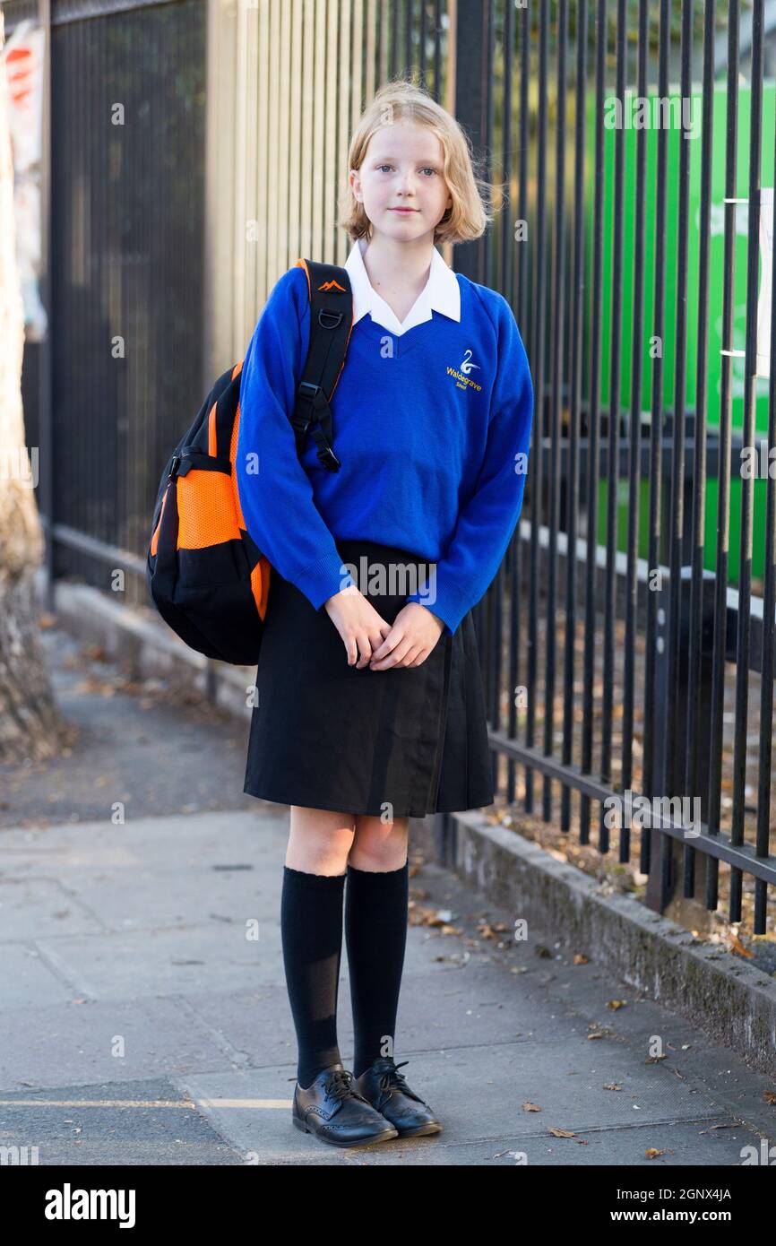 Year 7 girl / schoolgirl student / pupil / child / kid in new uniform ...