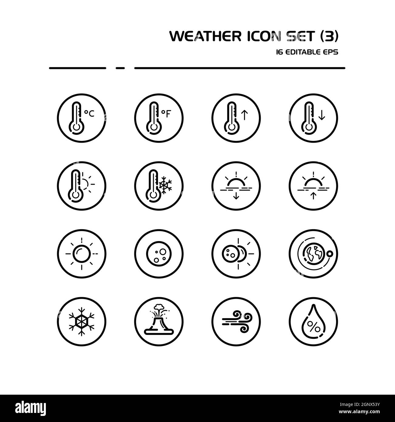 Weather and meteorology line icon set in a circle. Temperature ...