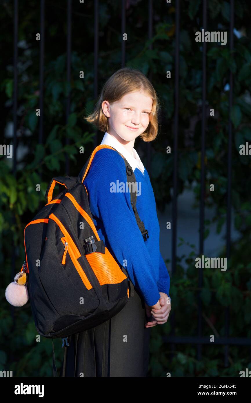 Year 7 girl / schoolgirl student / pupil / child / kid in new uniform ...