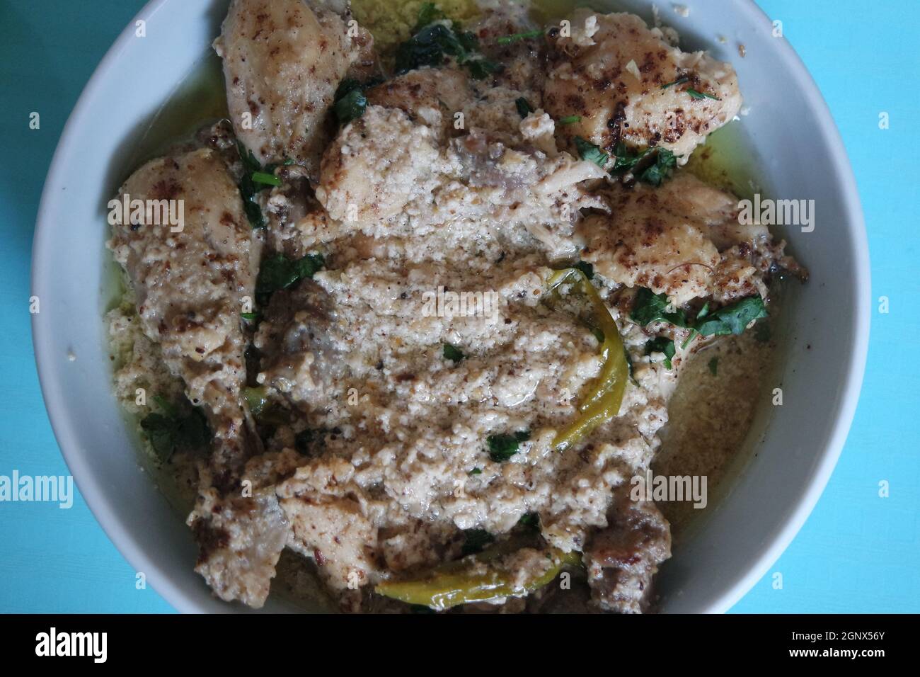 Homemade chicken qorma or white qorma dish. Traditional dish for ...
