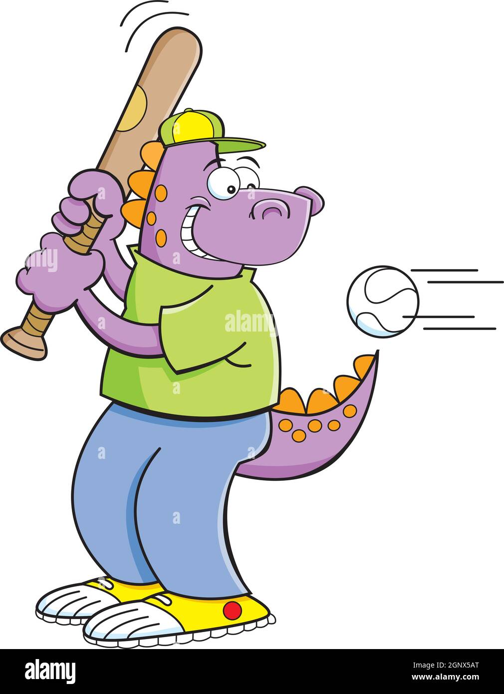 Cartoon illustration of a dinosaur hitting a baseball Stock Vector ...