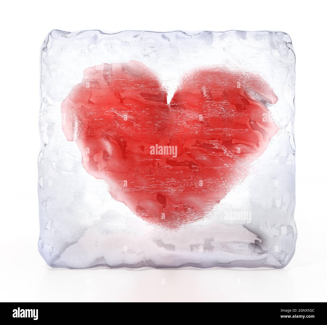 Red heart inside frozen ice cube. 3D illustration Stock Photo - Alamy