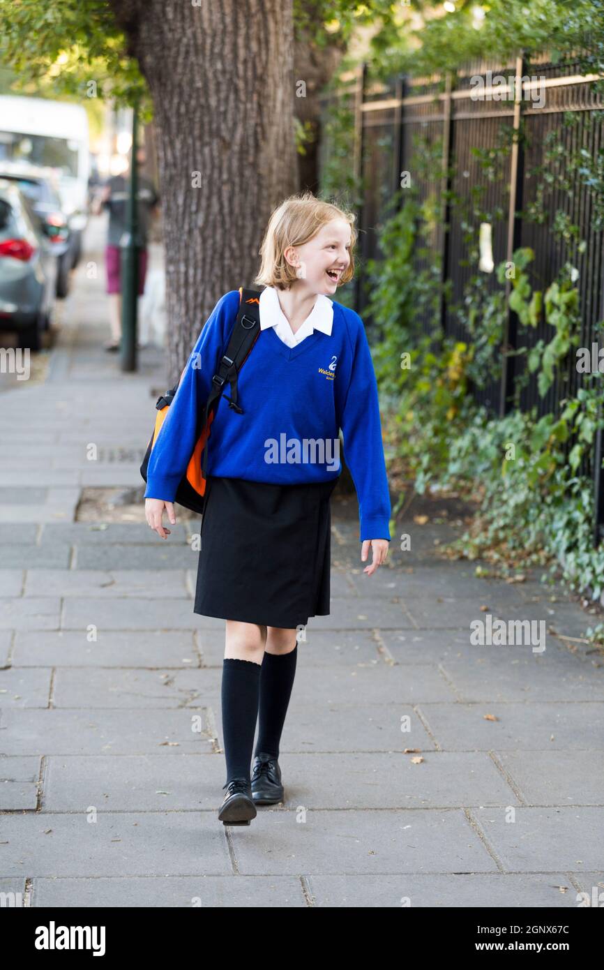 Year 7 girl / schoolgirl student / pupil / child / kid in new uniform ...