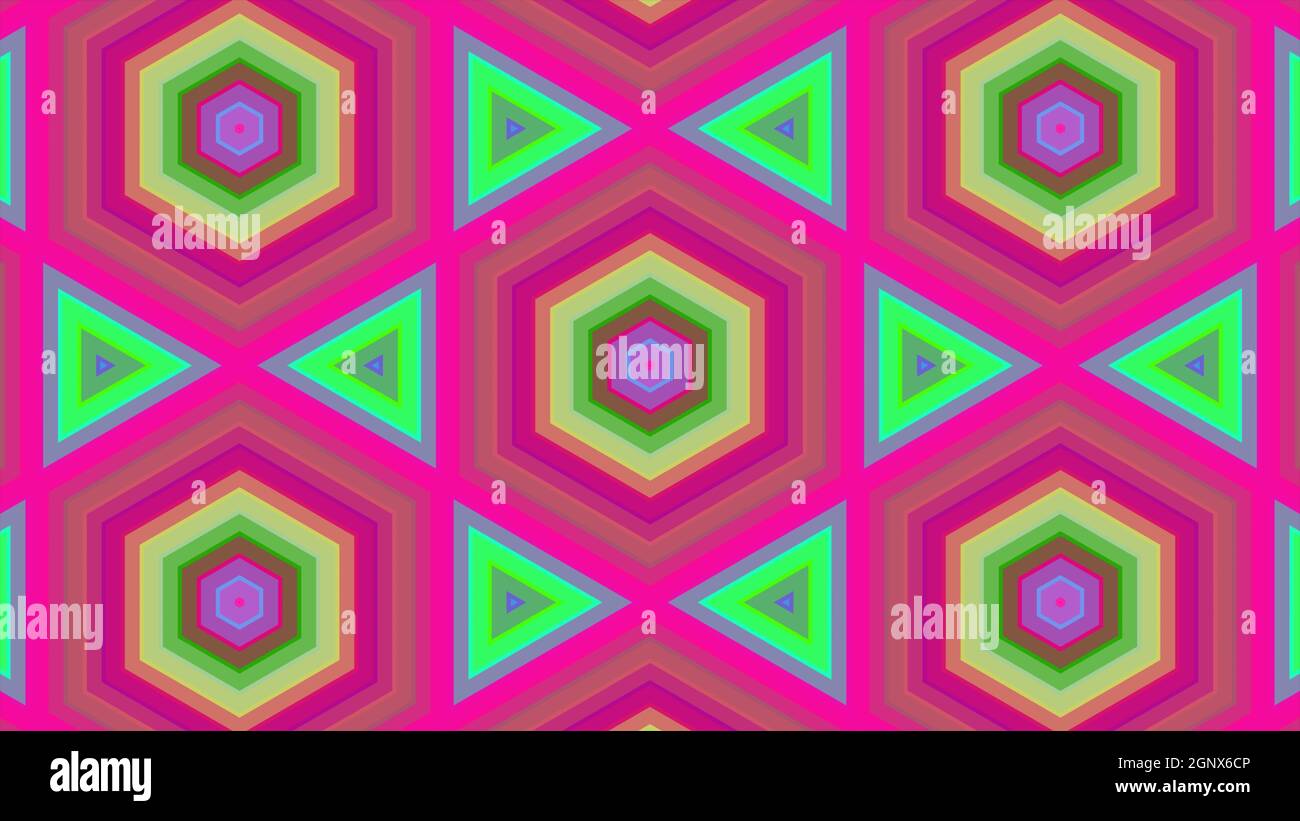 Abstract background of colorful hexagon and different surrounding rings ...