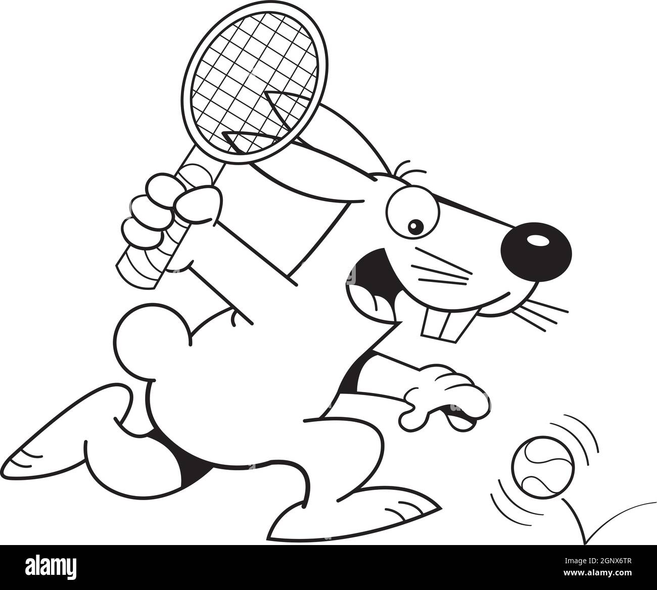 Black and white illustration of a rabbit playing tennis Stock Vector ...