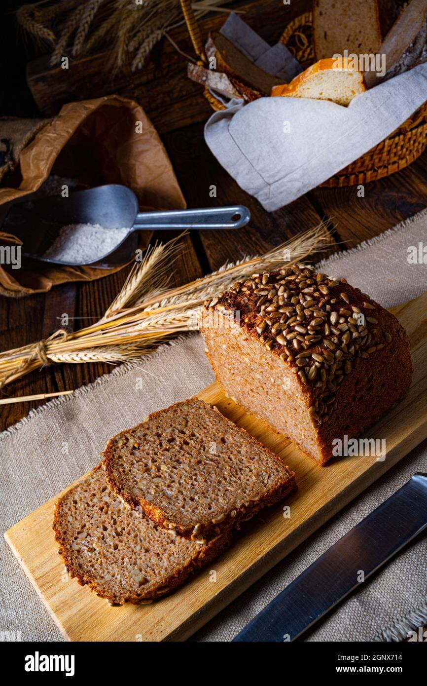 Moist wholemeal bread, crushed or ground whole grain Stock Photo - Alamy