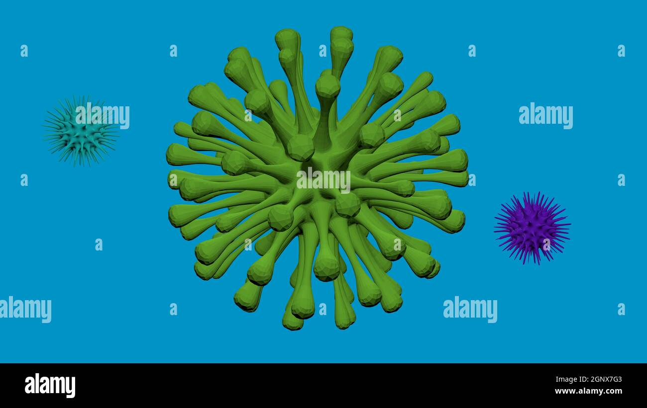 3D illustration of a virus particle. Closeup of a virus structure ...