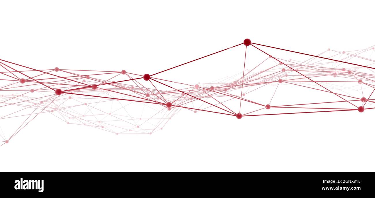 Network wireframe of connected red lines and dots against white ...