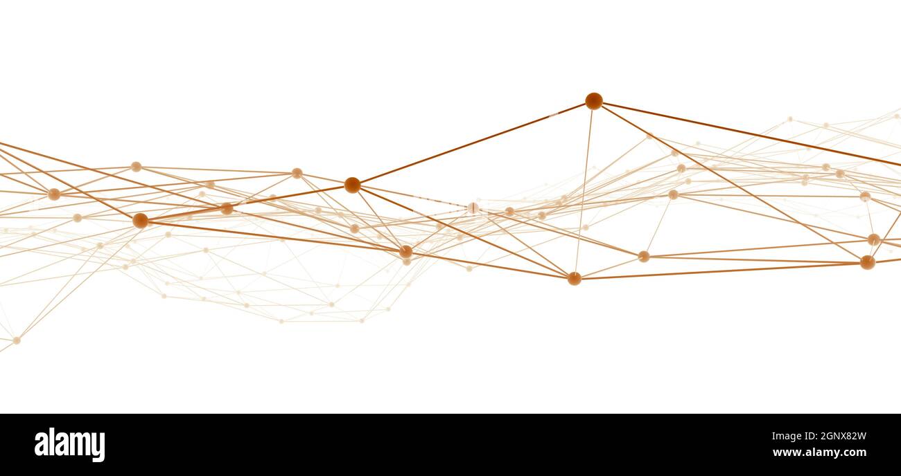 Network wireframe of connected orange lines and dots against white ...