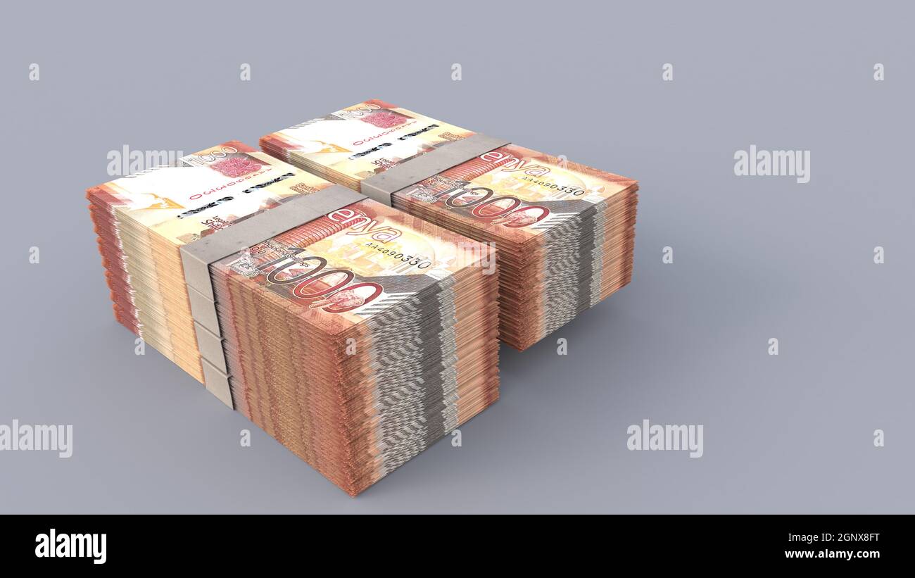 3d rendering of 1000 Kenyan shillings bundles stack on plain background ...