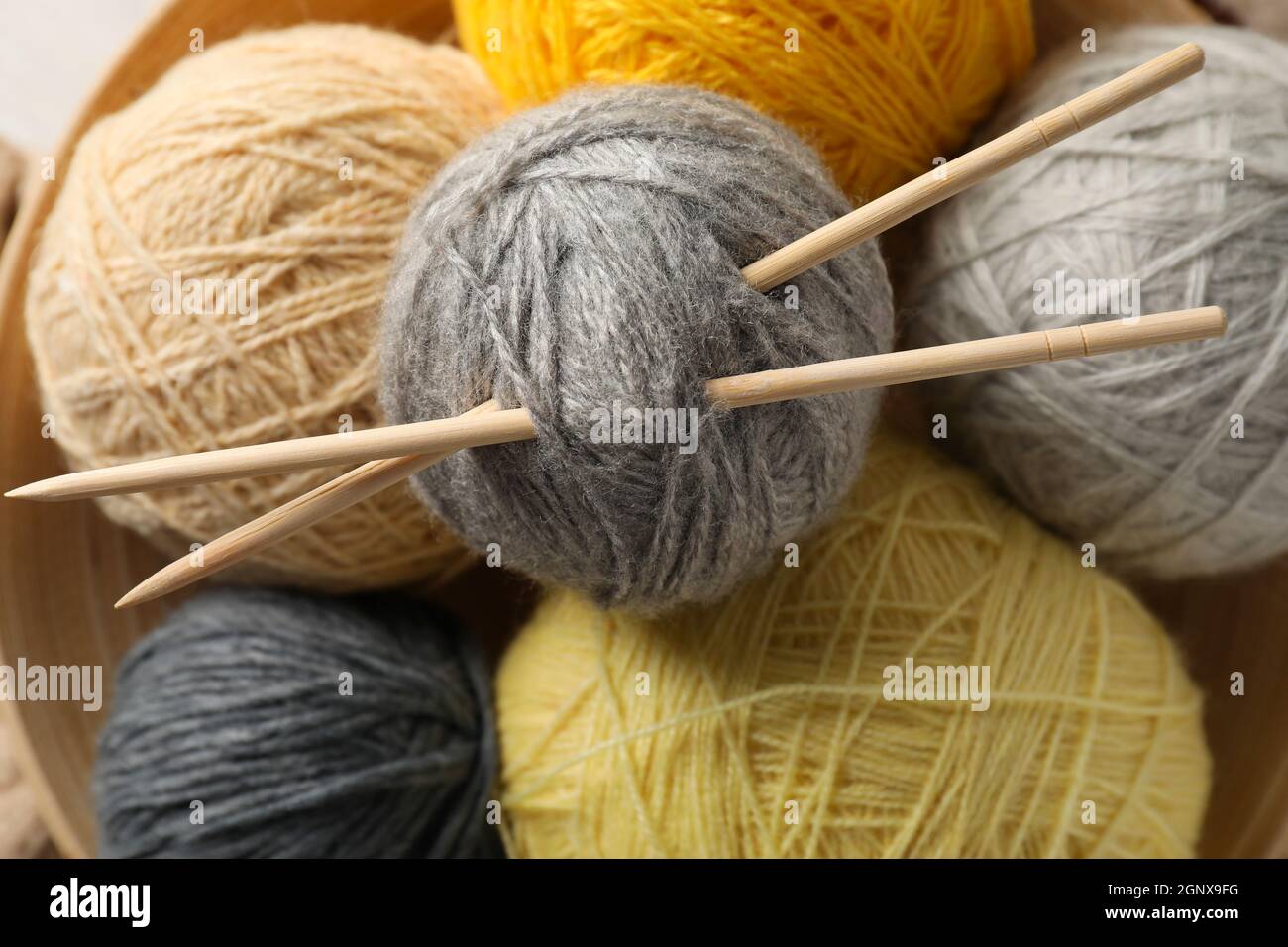 Balls of yarn, close up and top view Stock Photo - Alamy