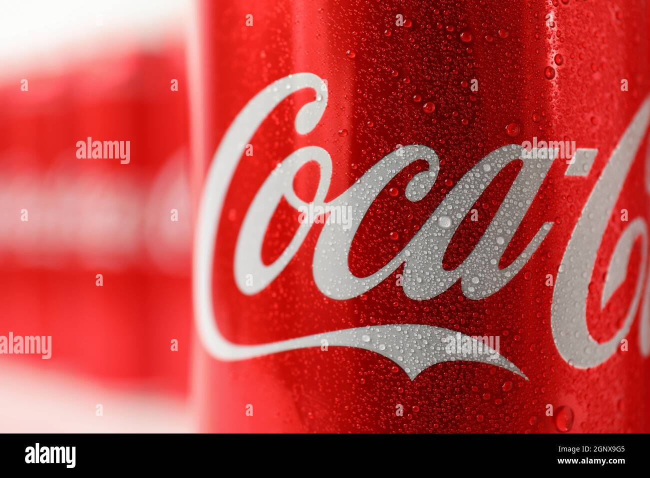 Odessa, Ukraine - September 23, 2021: Wet Coca - cola can, close up ...