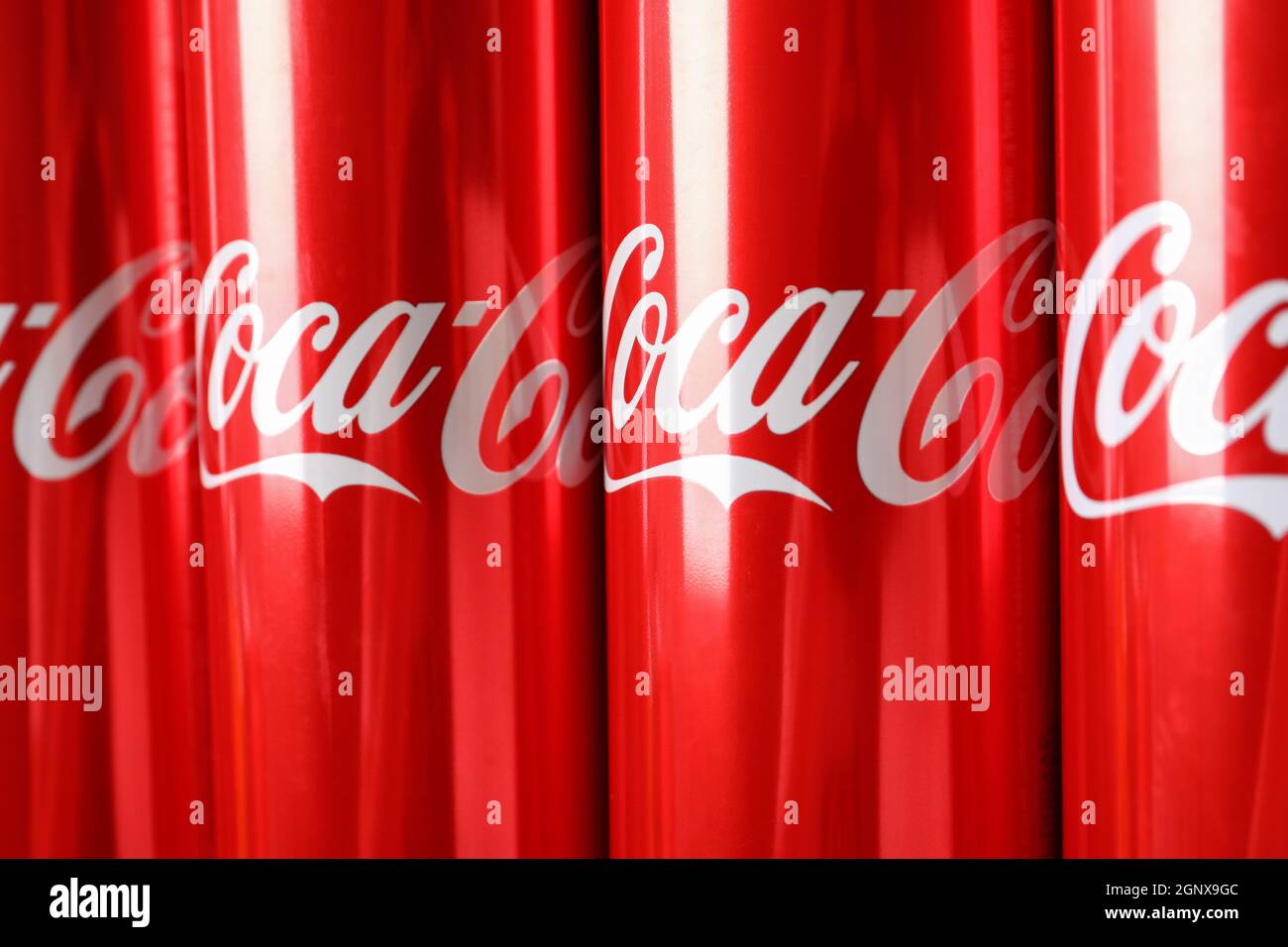 Odessa, Ukraine - September 23, 2021: Coca - Cola cans all over ...