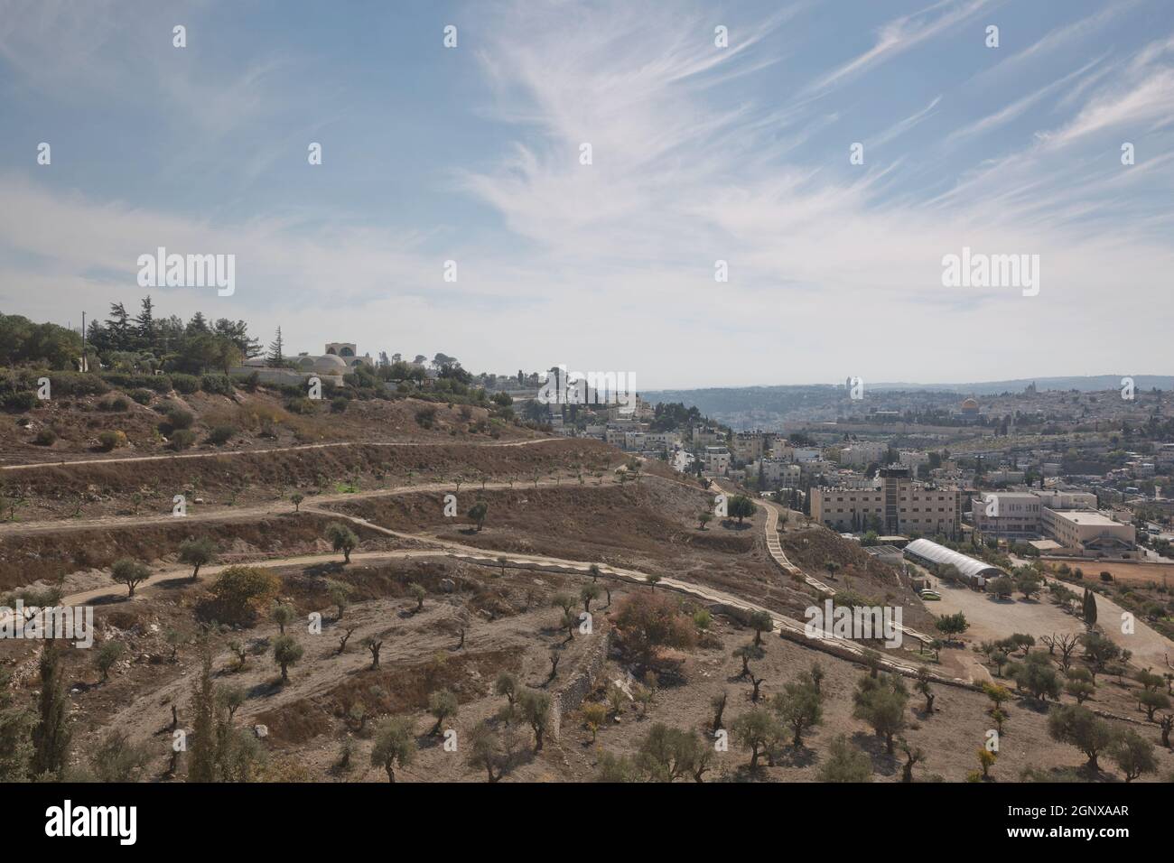 View of Holy city of Jerusalem in Israel from the Mount of Olives Stock ...