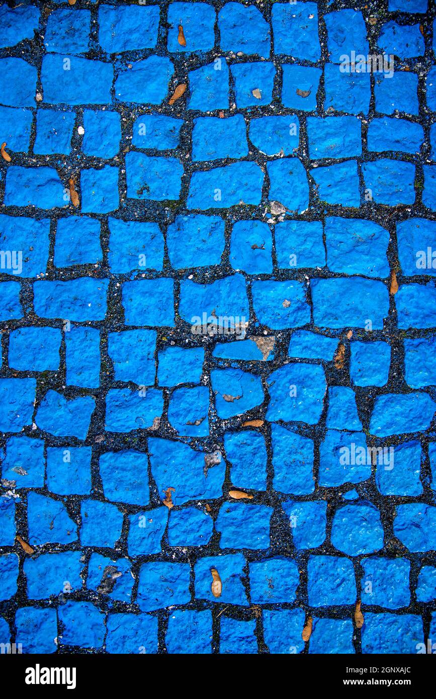 blue painted cobblestones, parking for handicapped Stock Photo - Alamy