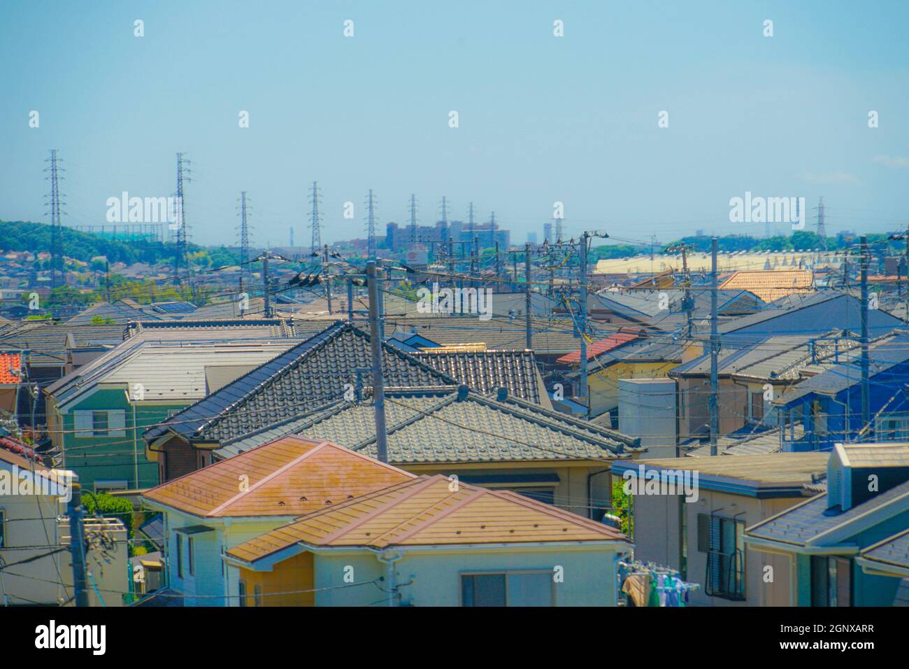 Residential area and blue sky of the Tama area. Shooting Location ...