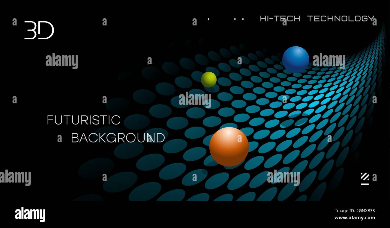 3D Abstract background with surface twisting effect. 3D balls in space ...