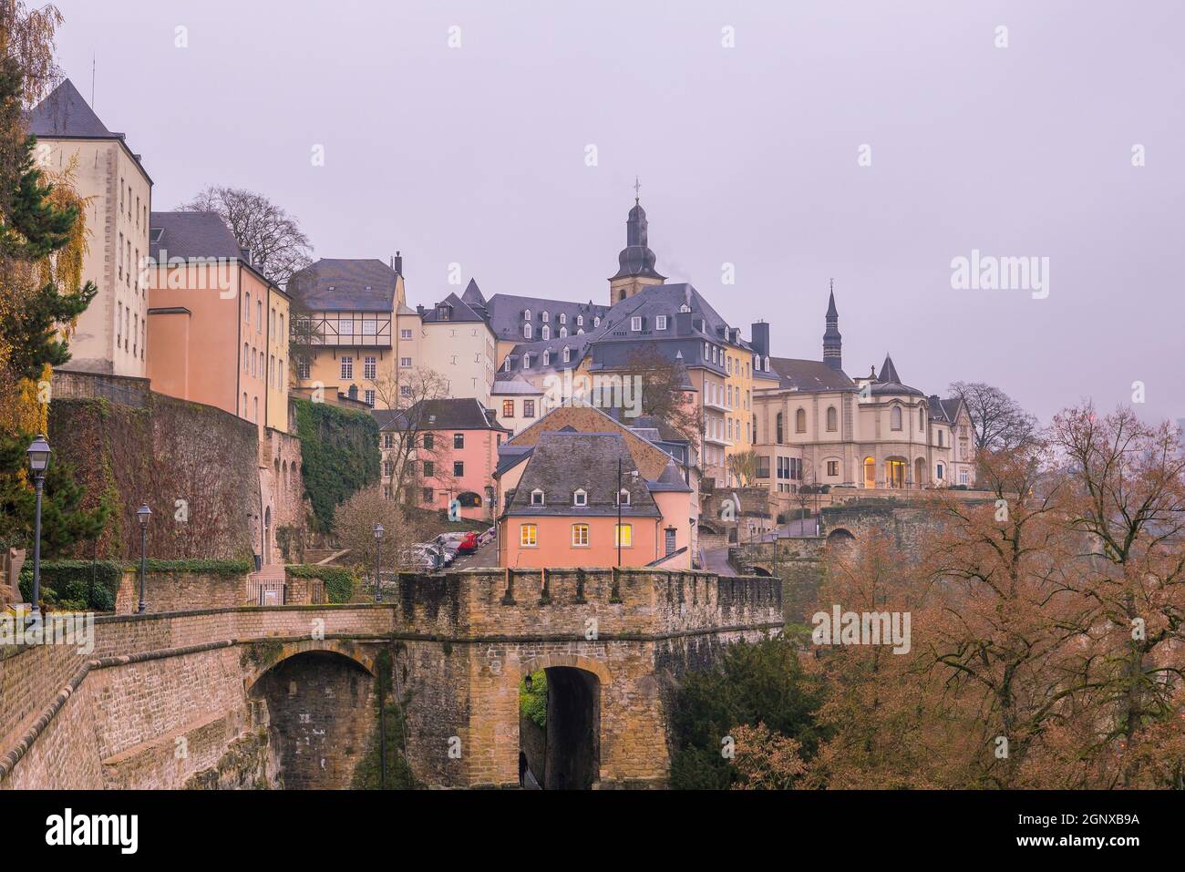 Skyline of old town Luxembourg City from top view in Luxembourg Stock ...