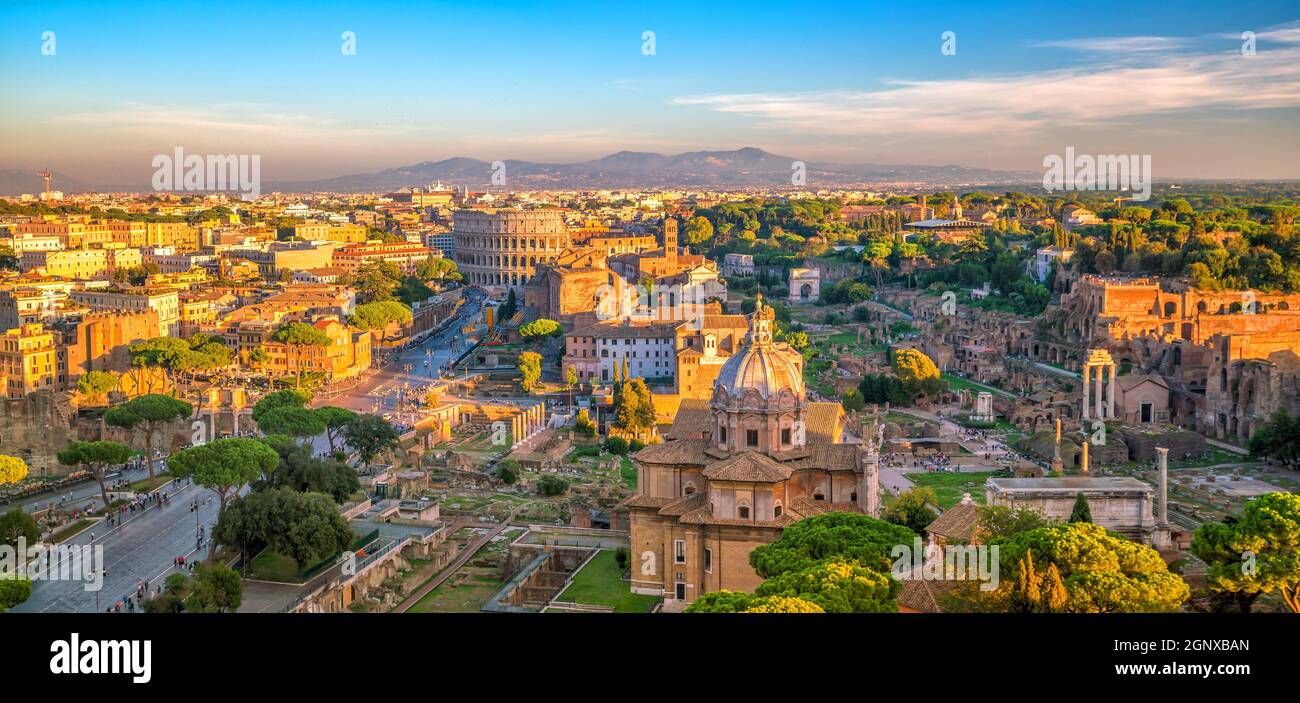 Top view of Rome city skyline with Colosseum from Castel Sant'Angelo ...