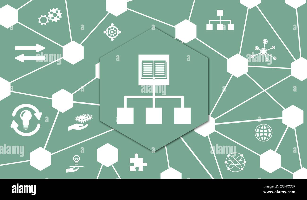 Concept of knowledge sharing with connected icons Stock Photo - Alamy