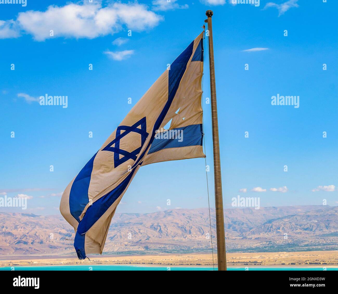 Israel flag at top of masada national park fort, Judea, Israel Stock ...