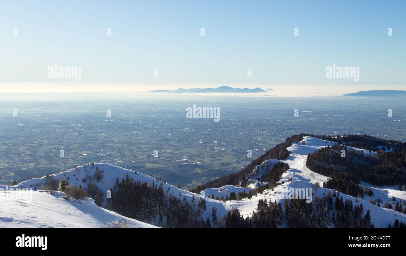 Mountain winter landscape. Mount Grappa with snow. Italian Alps Stock ...