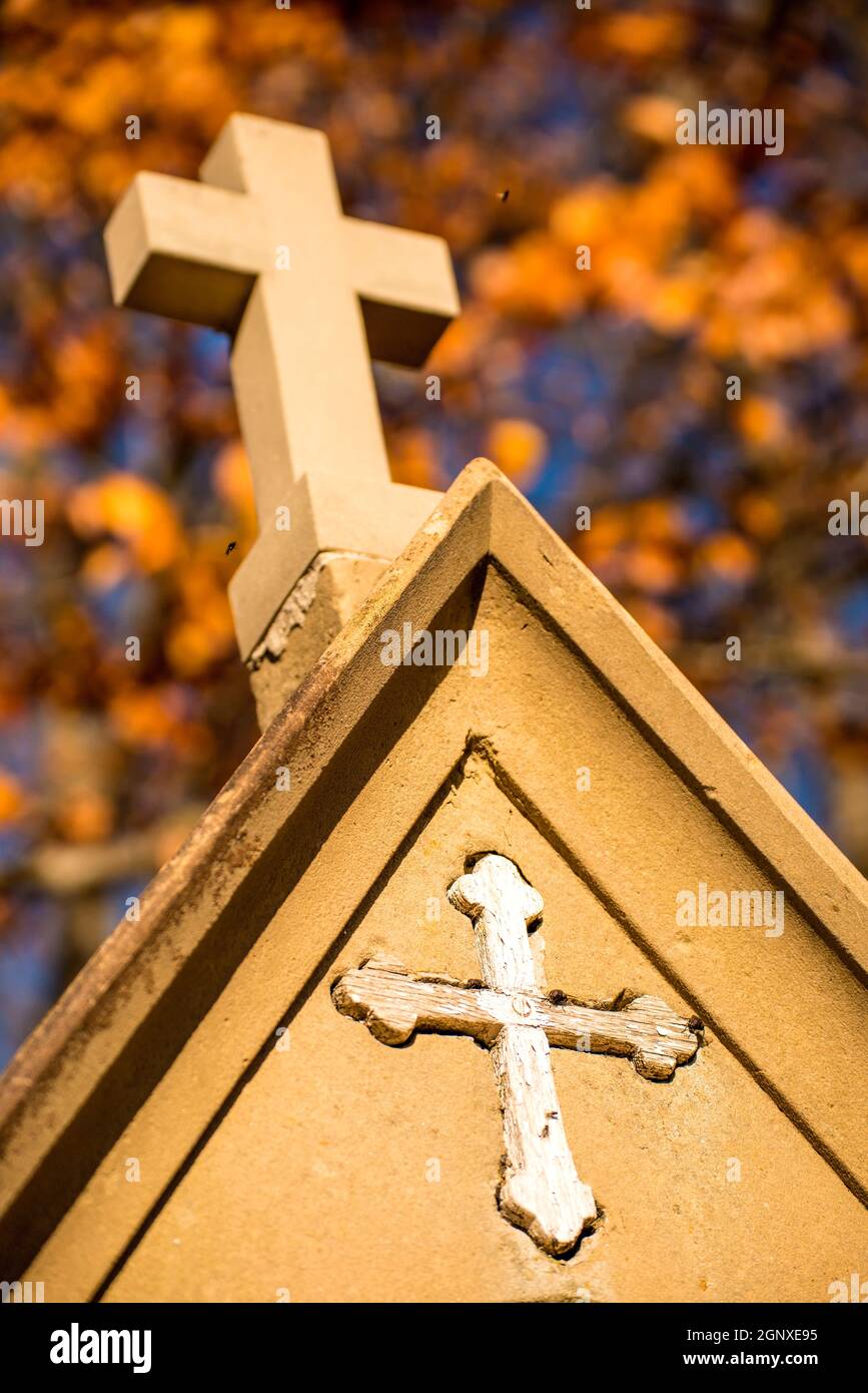calvary with station of the cross and autumnal tree Stock Photo - Alamy
