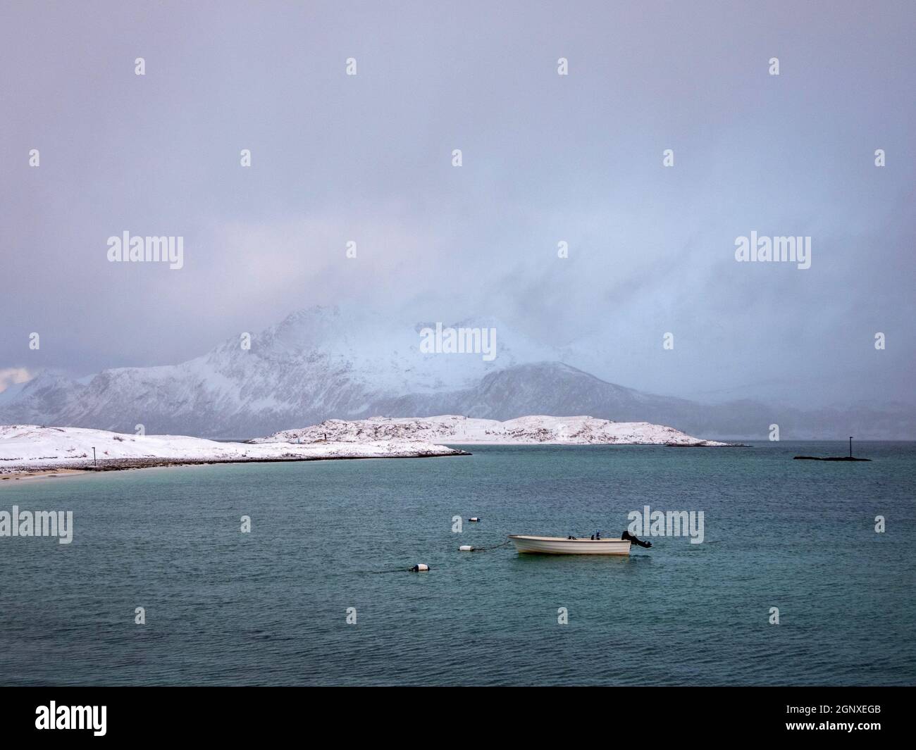 Landscape in wintertime in Sandneshamn on the island Kvaloya in Norway ...