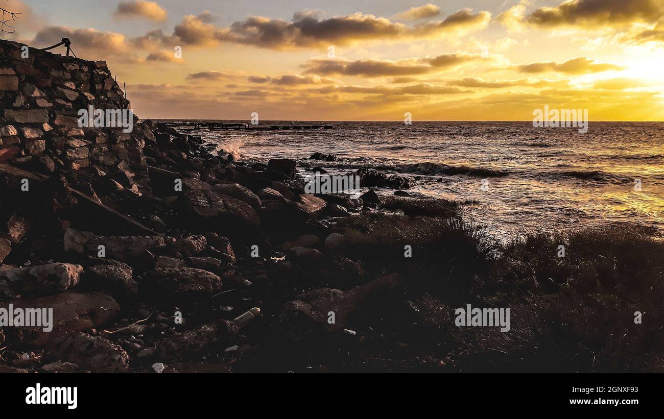 Afternoon landscape coastal scene at waterfront park, montevideo city ...