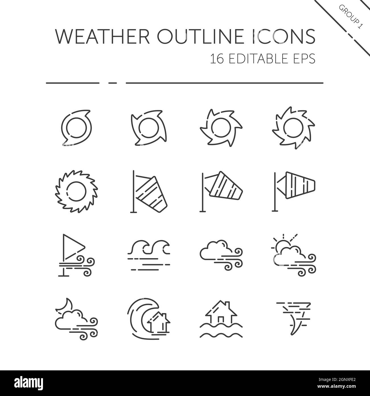 Weather and meteorology thin line icon set. Wind, sea and natural ...