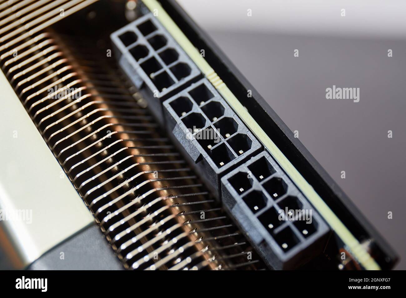 Power supply connectors on a powerful graphics card PC expansion, 3 ...