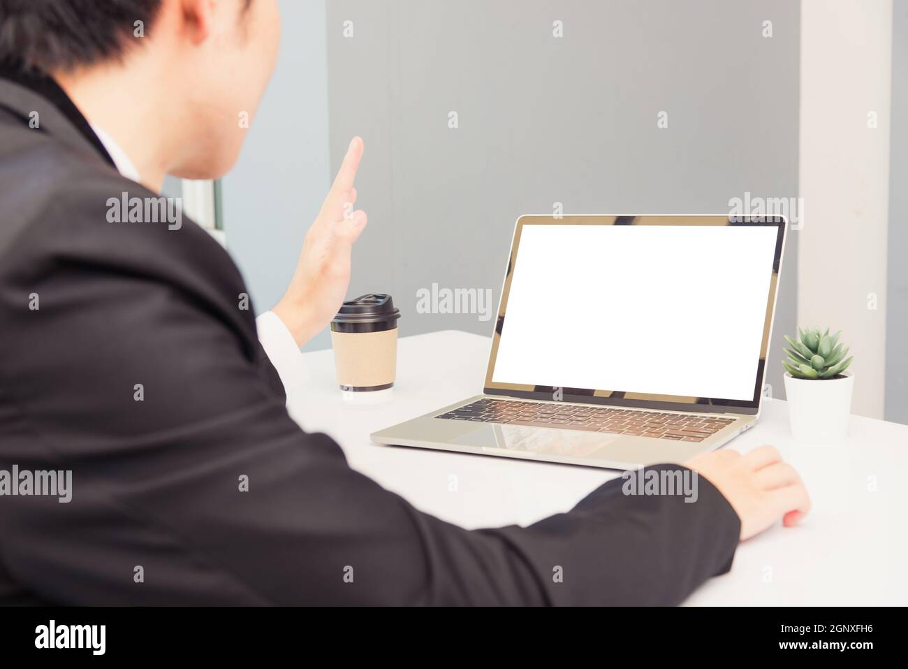 Work from home, Asian young businessman smile wearing suit video ...