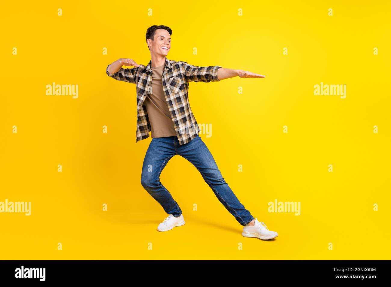 Profile photo of crazy dancer guy enjoy disco wear checkered shirt ...
