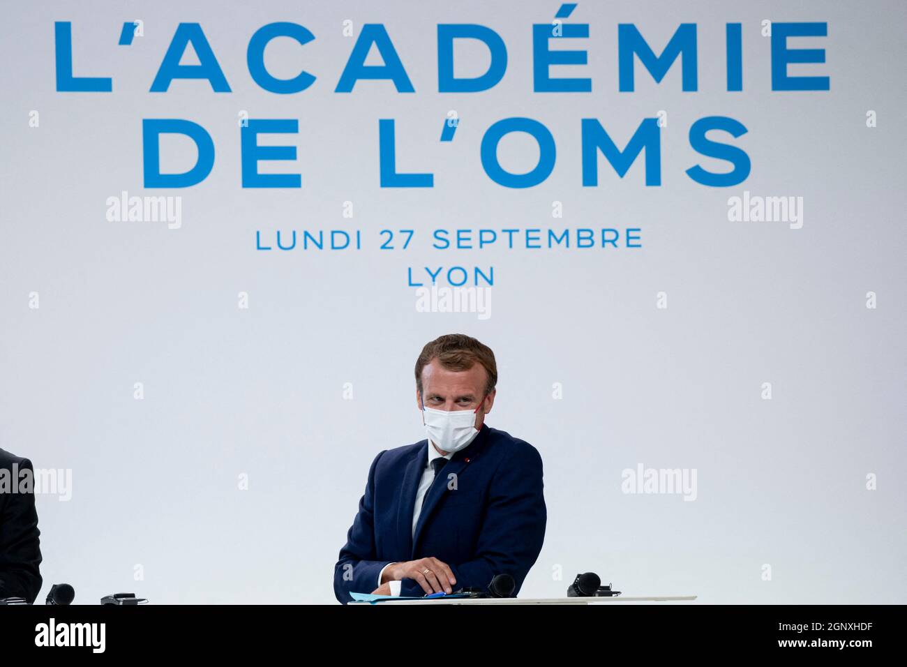 French President Emmanuel Macron at the ceremony for the opening of the ...