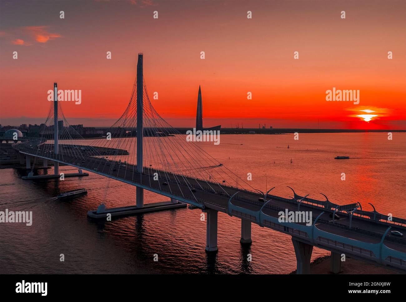 A bridge across the river. A large bridge in St. Petersburg Stock Photo ...