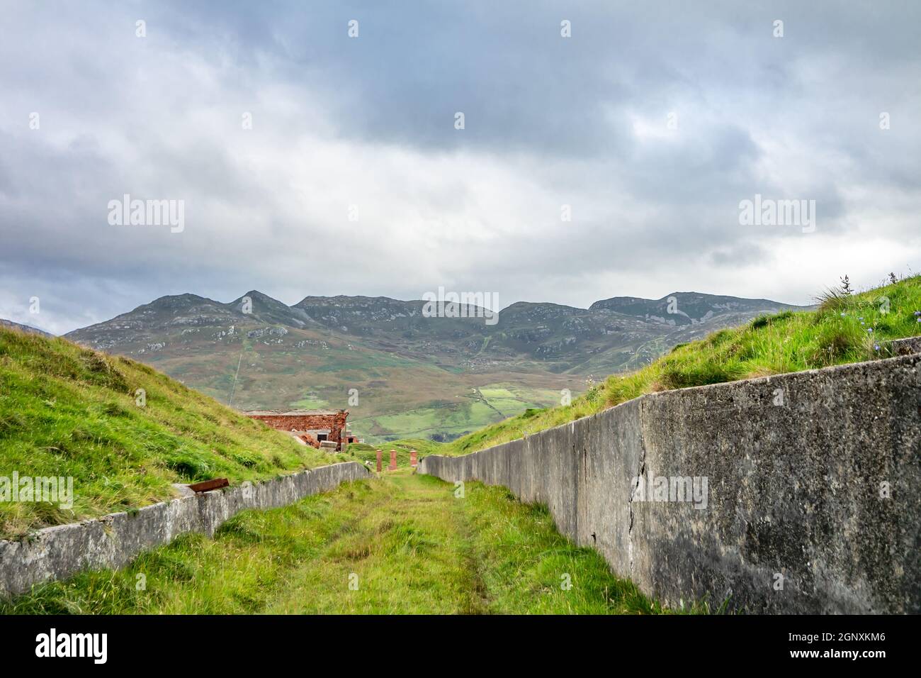 The ruins of Lenan Head fort at the north coast of County Donegal ...