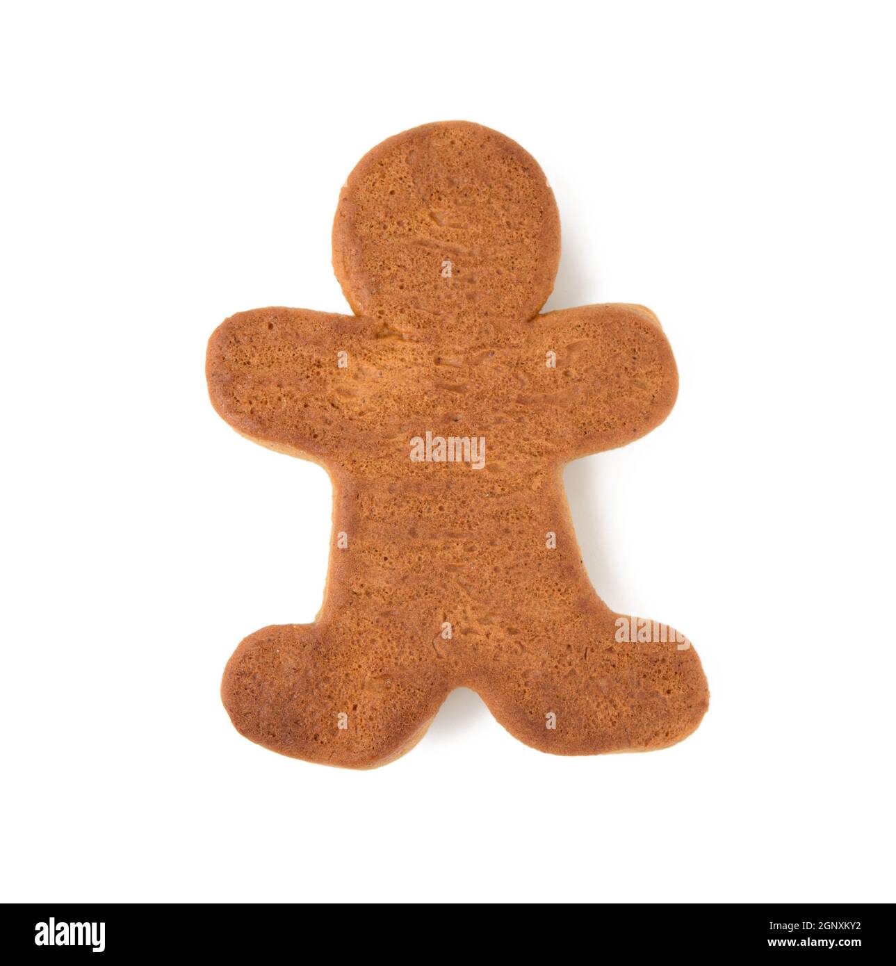 baked gingerbread man shaped isolated on white background, top view ...