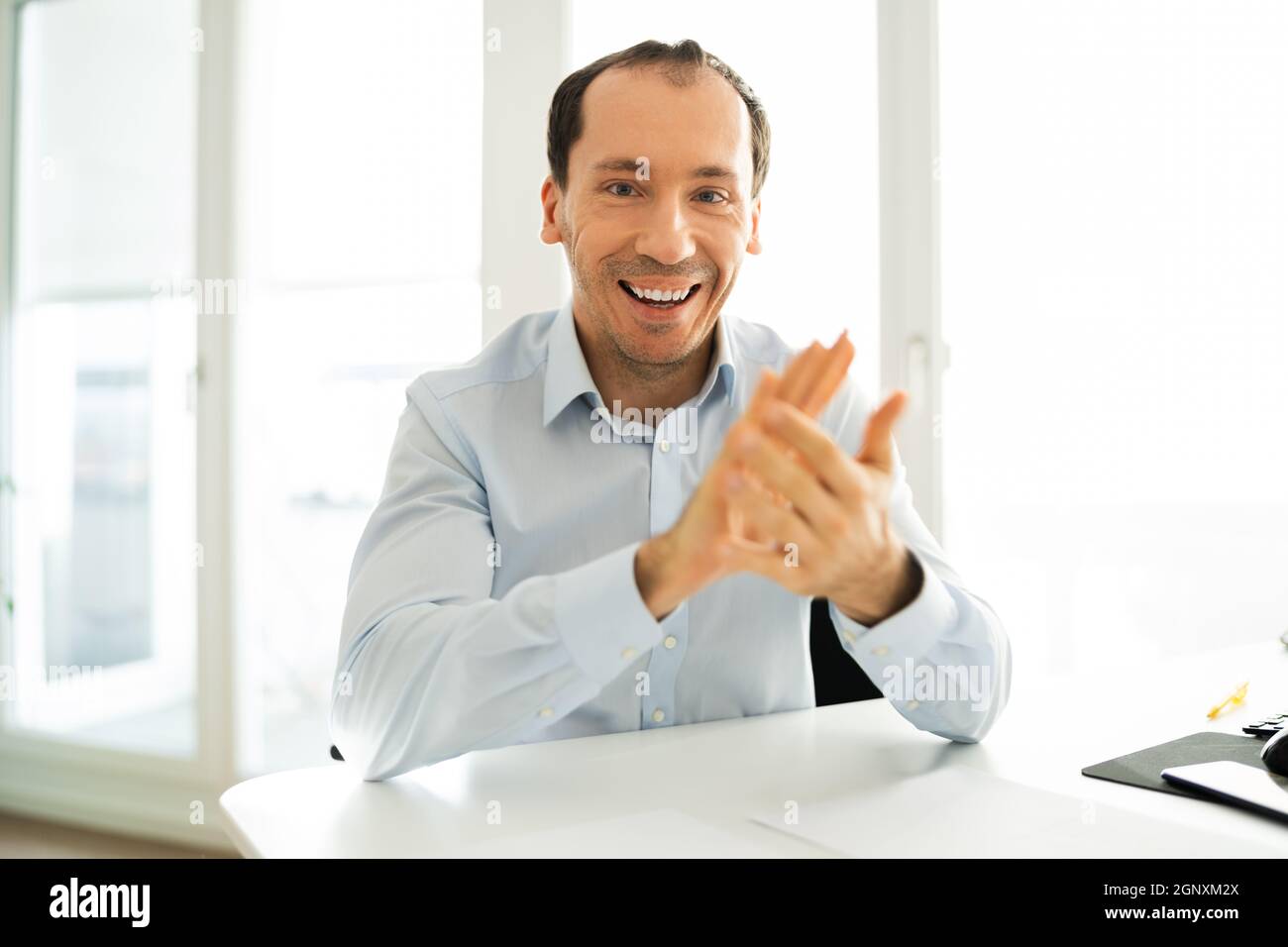 Man Clapping In Online Video Conference Business Call Stock Photo - Alamy