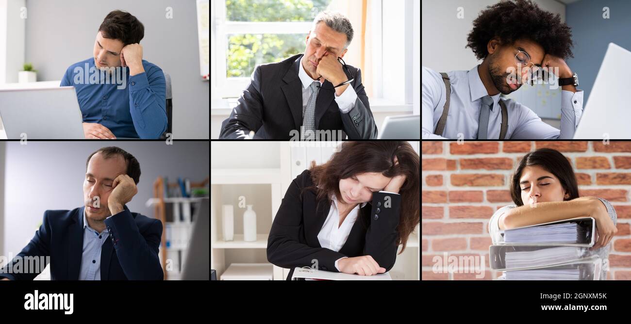 Lazy Bored People At Work In Office Collage Stock Photo - Alamy