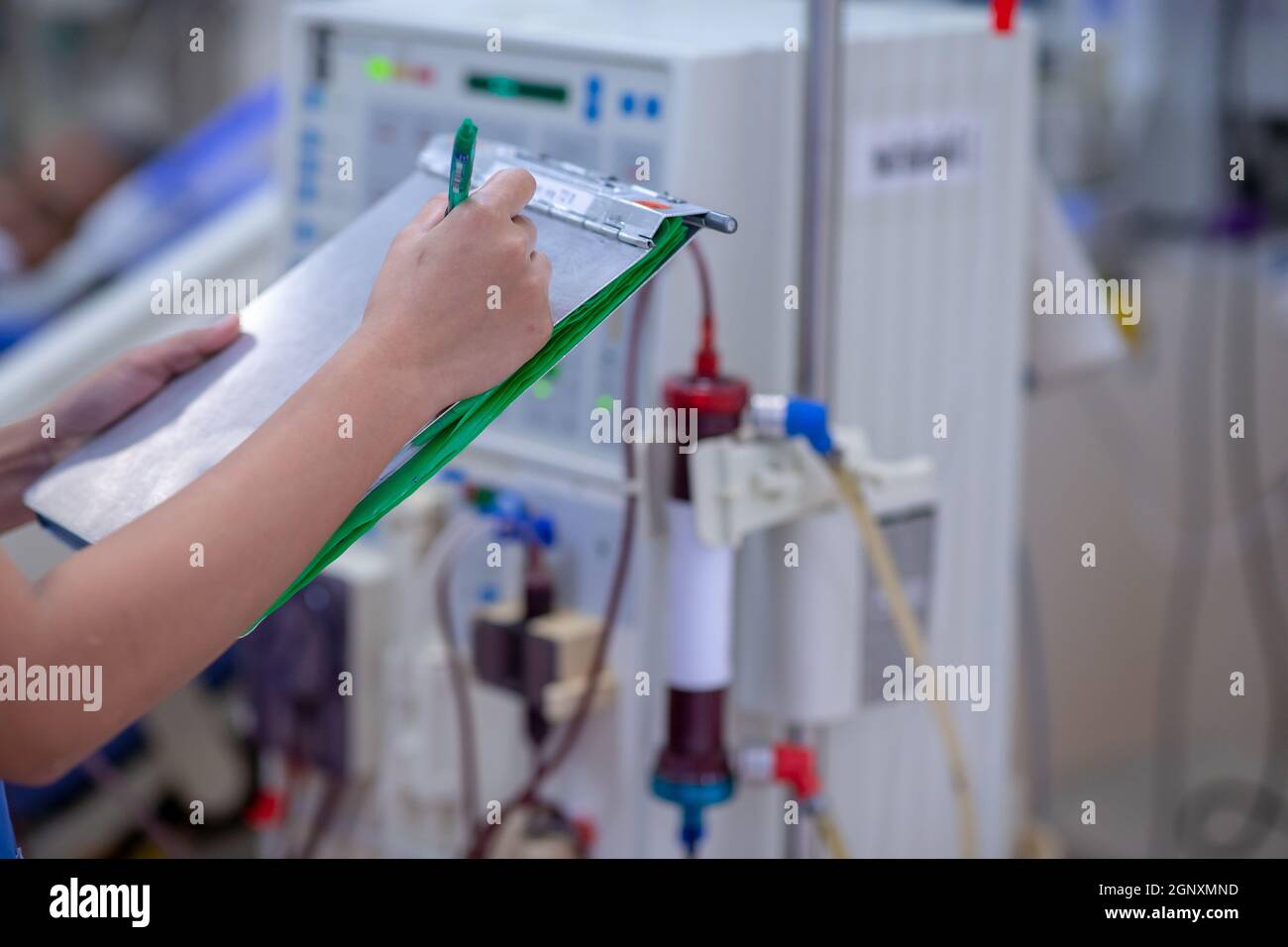 The specialist are checking continuous renal replacement therapy ...