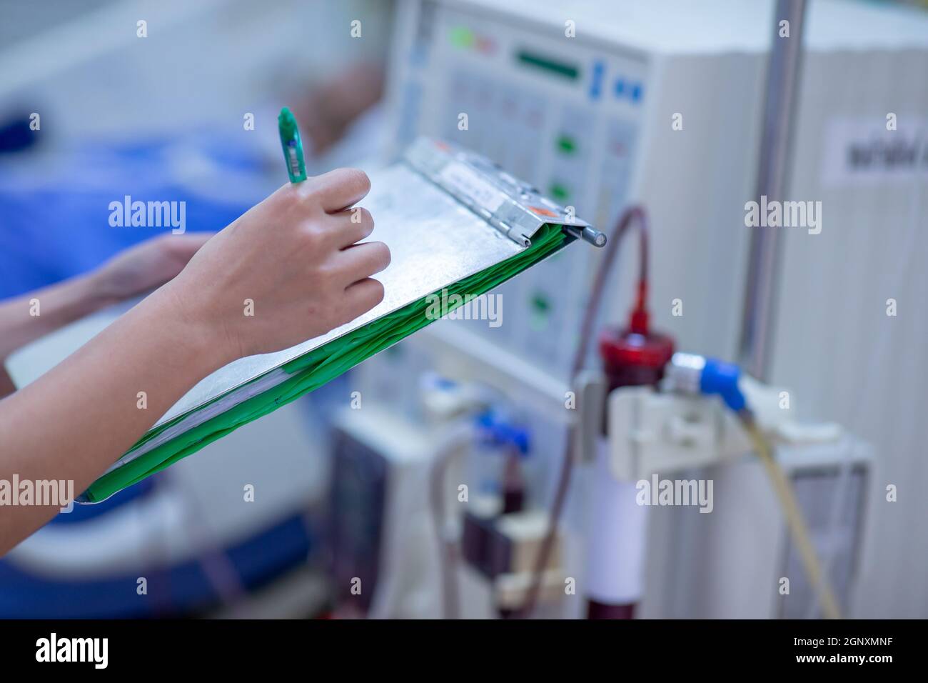 The specialist are checking continuous renal replacement therapy ...