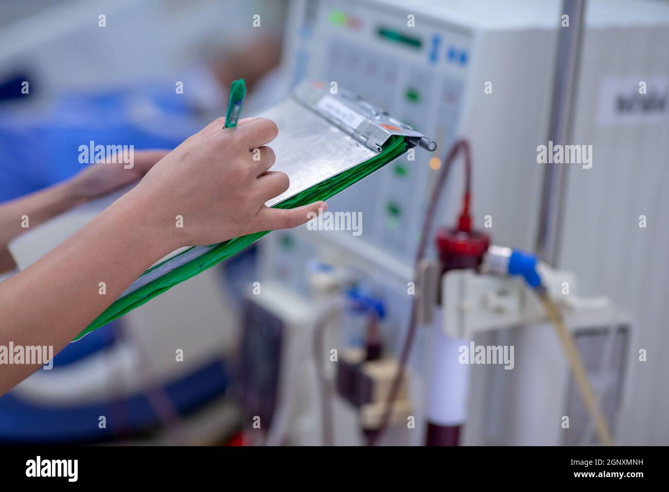 The specialist are checking continuous renal replacement therapy ...