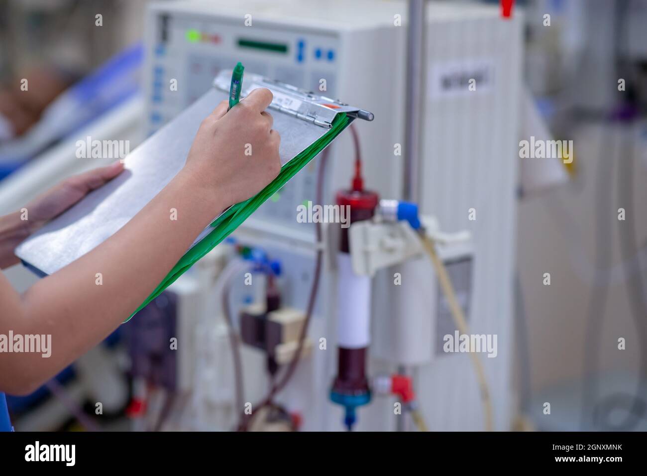 The specialist are checking continuous renal replacement therapy ...