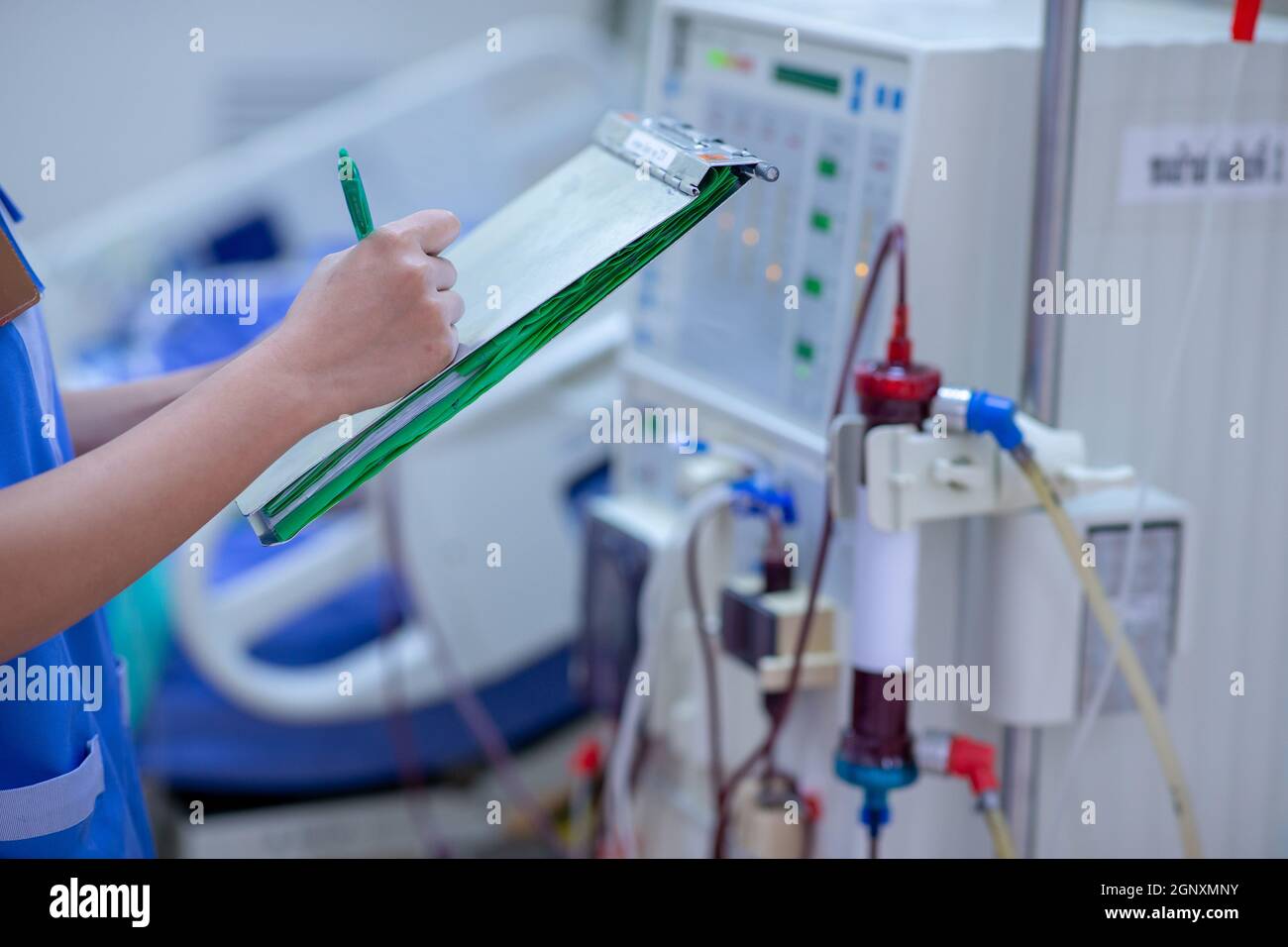 The specialist are checking continuous renal replacement therapy ...