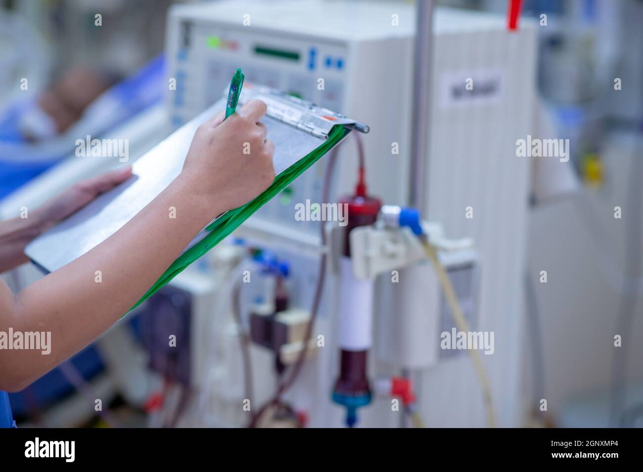 The specialist are checking continuous renal replacement therapy ...