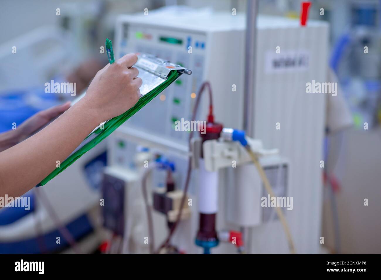 The specialist are checking continuous renal replacement therapy ...