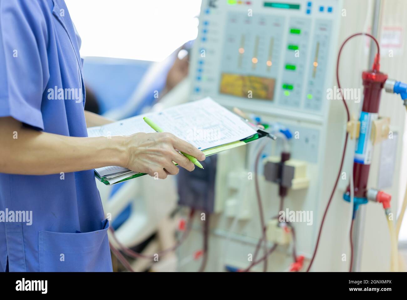 The specialist are checking continuous renal replacement therapy ...