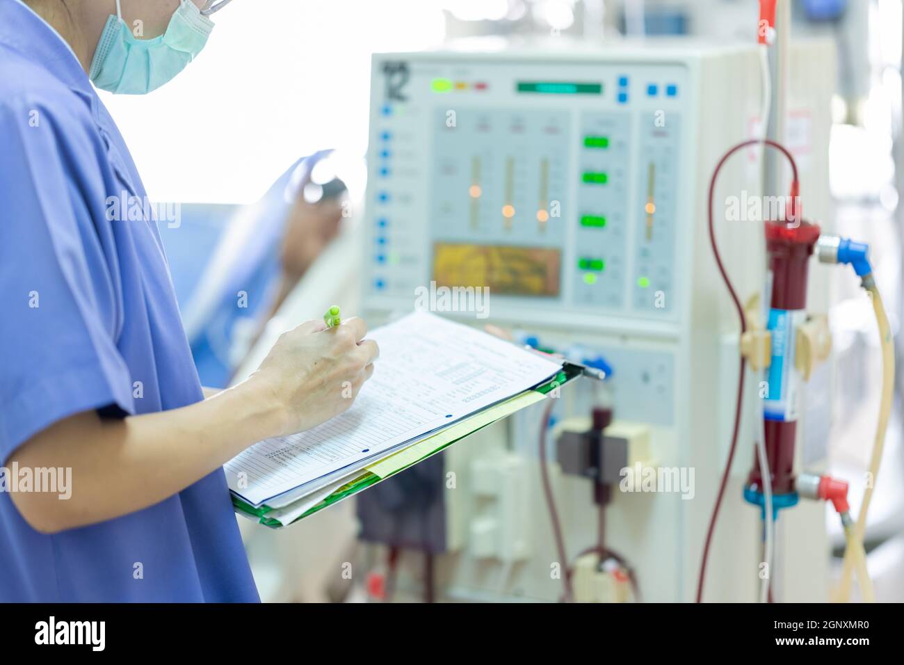 The specialist are checking continuous renal replacement therapy ...